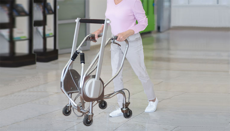A walker equipped with a lift-assist function.